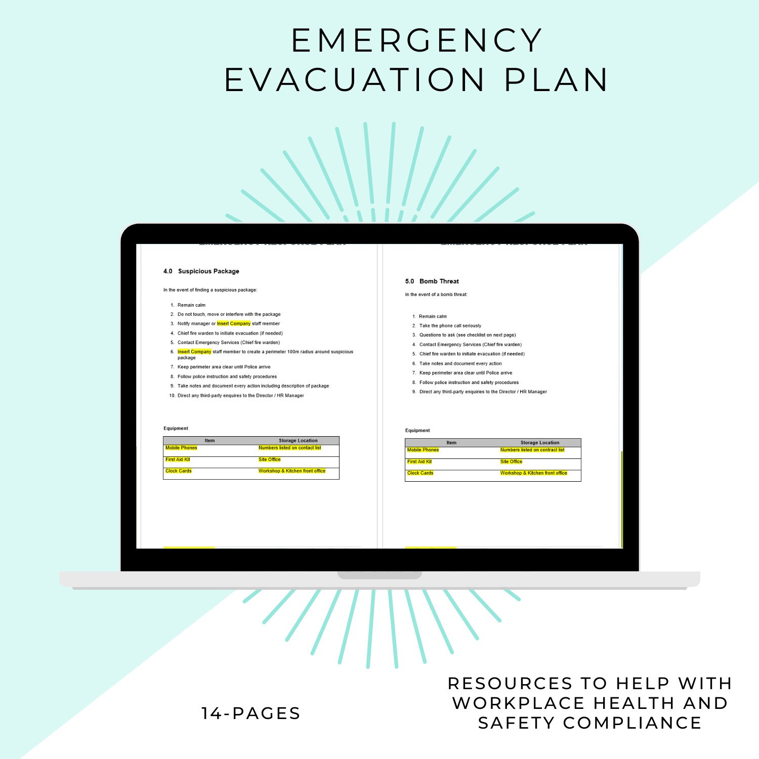 14 Page Emergency Evacuation Plan Workplace Compliance Work Health ...