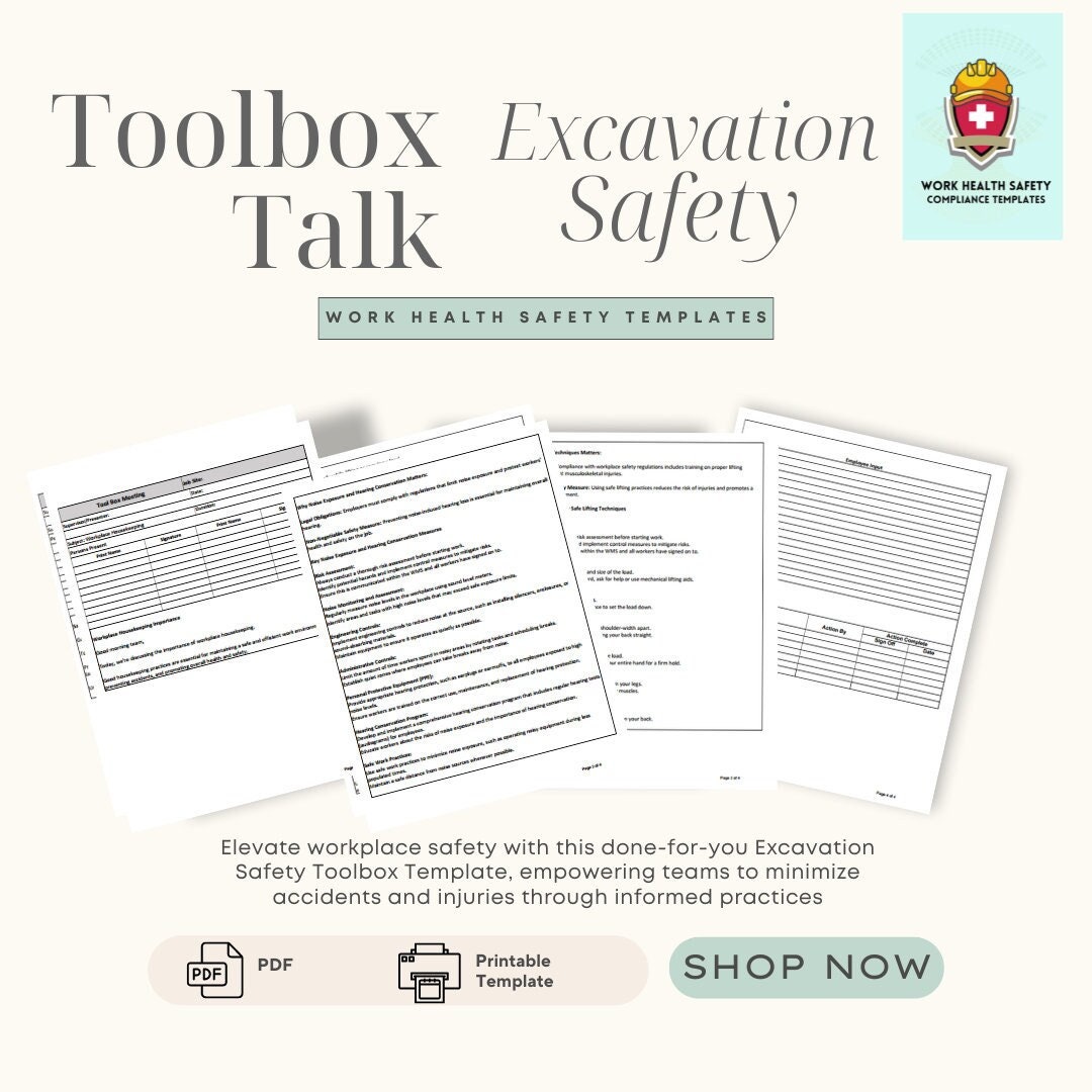 Excavation Safety Toolbox Talk Template: Workplace Compliance (PDF ...