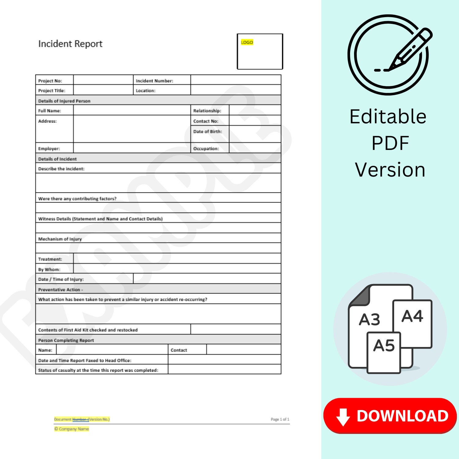 Incident Report | Accident | Injury | Workplace | Compliance | Work ...