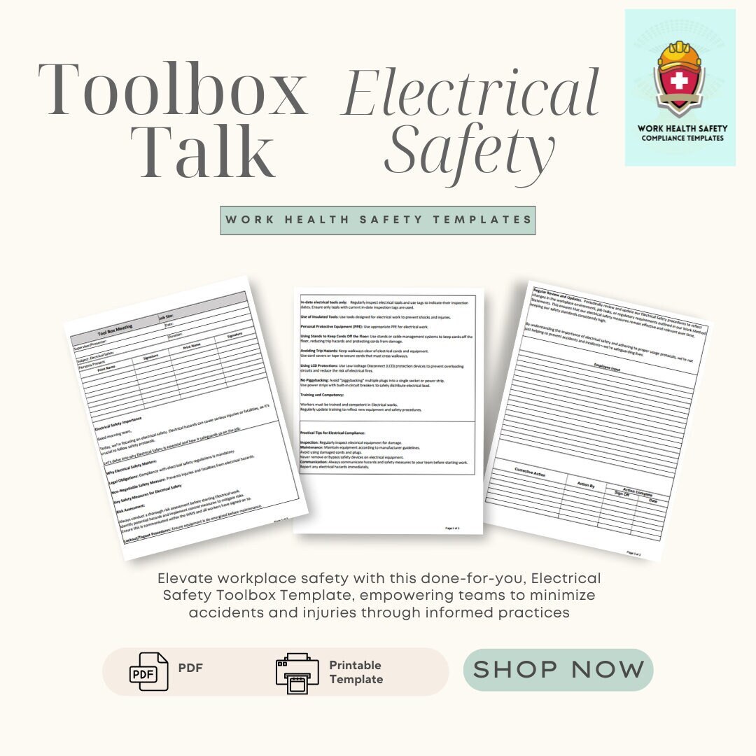 Electrical Safety Toolbox Talk Template | Workplace Compliance (PDF) - Etsy
