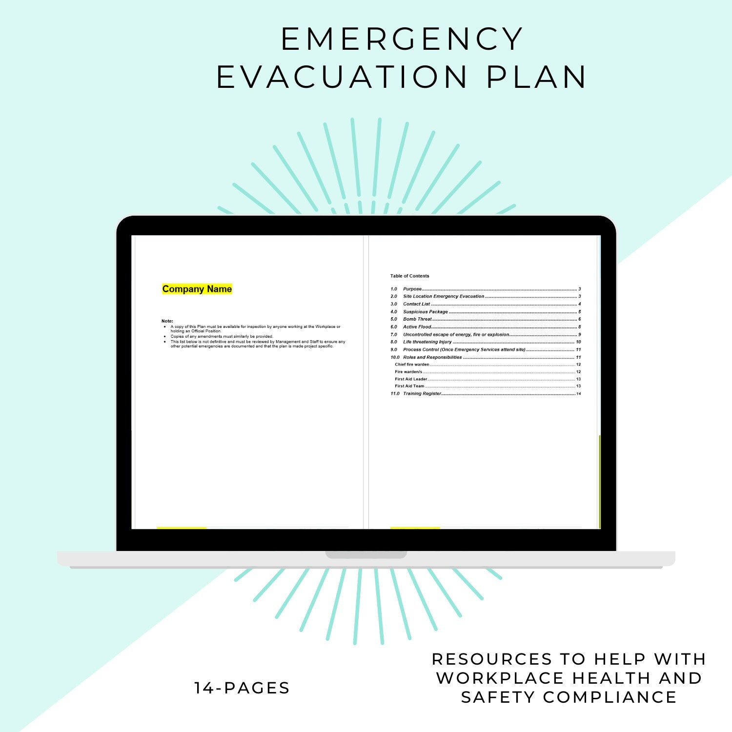 14 Page Emergency Evacuation Plan Workplace Compliance Work Health Safety Construction Site ...