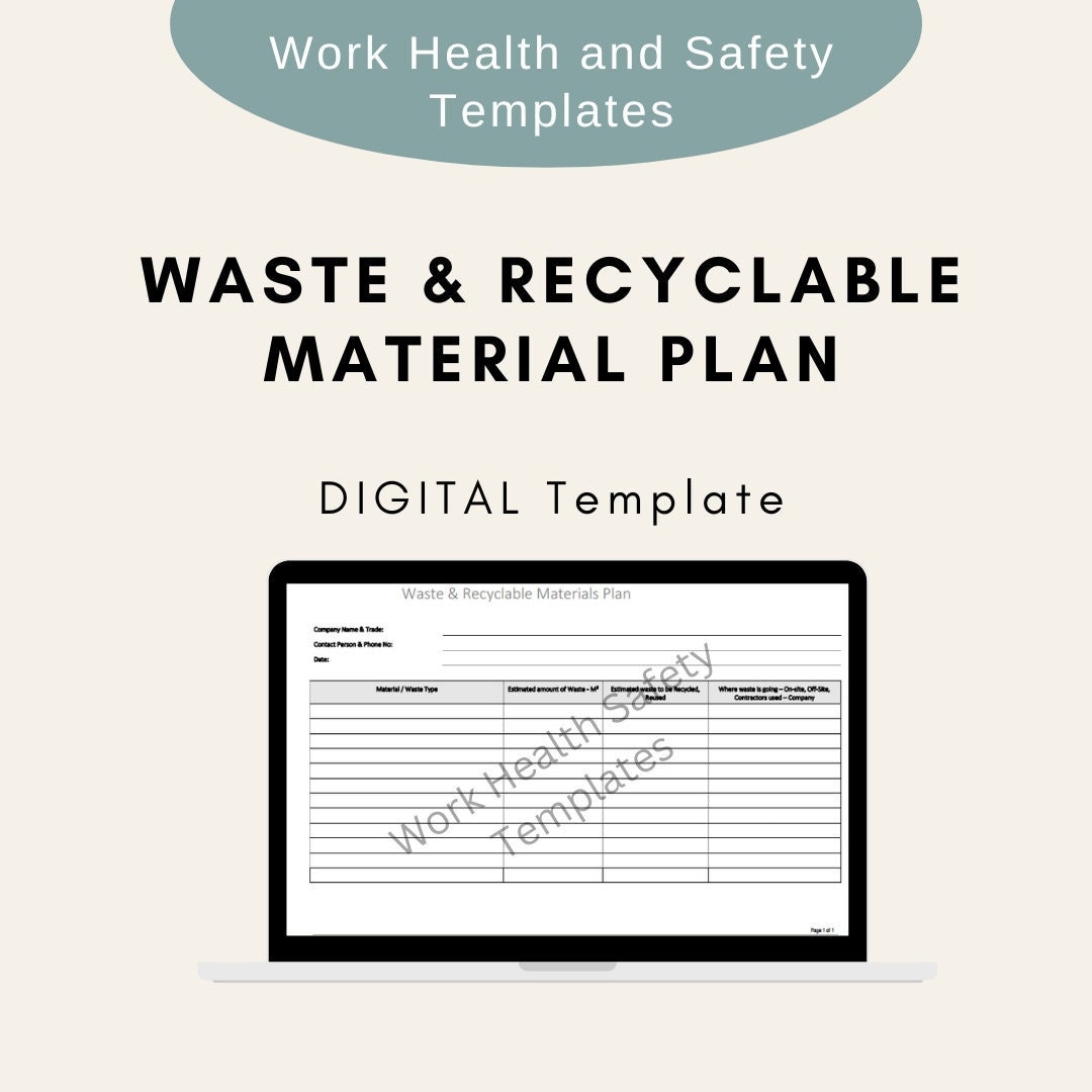 Waste & Recyclable Materials Plan Template Construction Workplace WHS ...