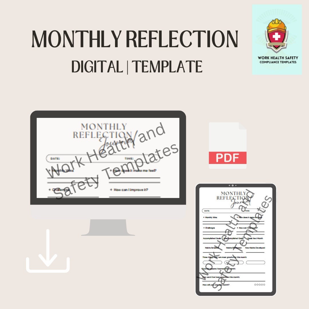 Monthly Reflection Digital Template Progress Goals Positive Routine ...