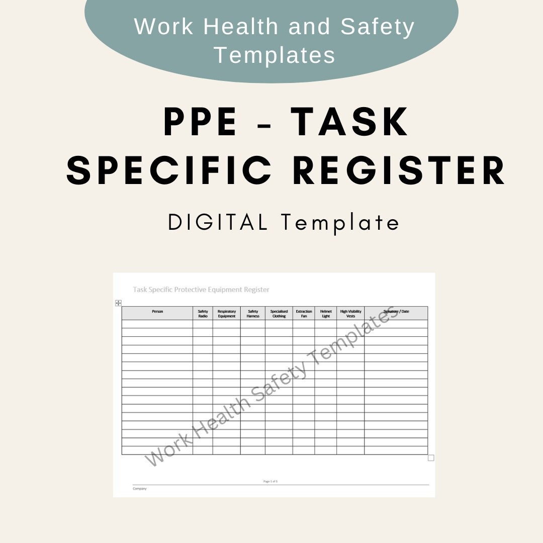 Task Specific PPE Register | Personal Protective Equipment | WHS ...