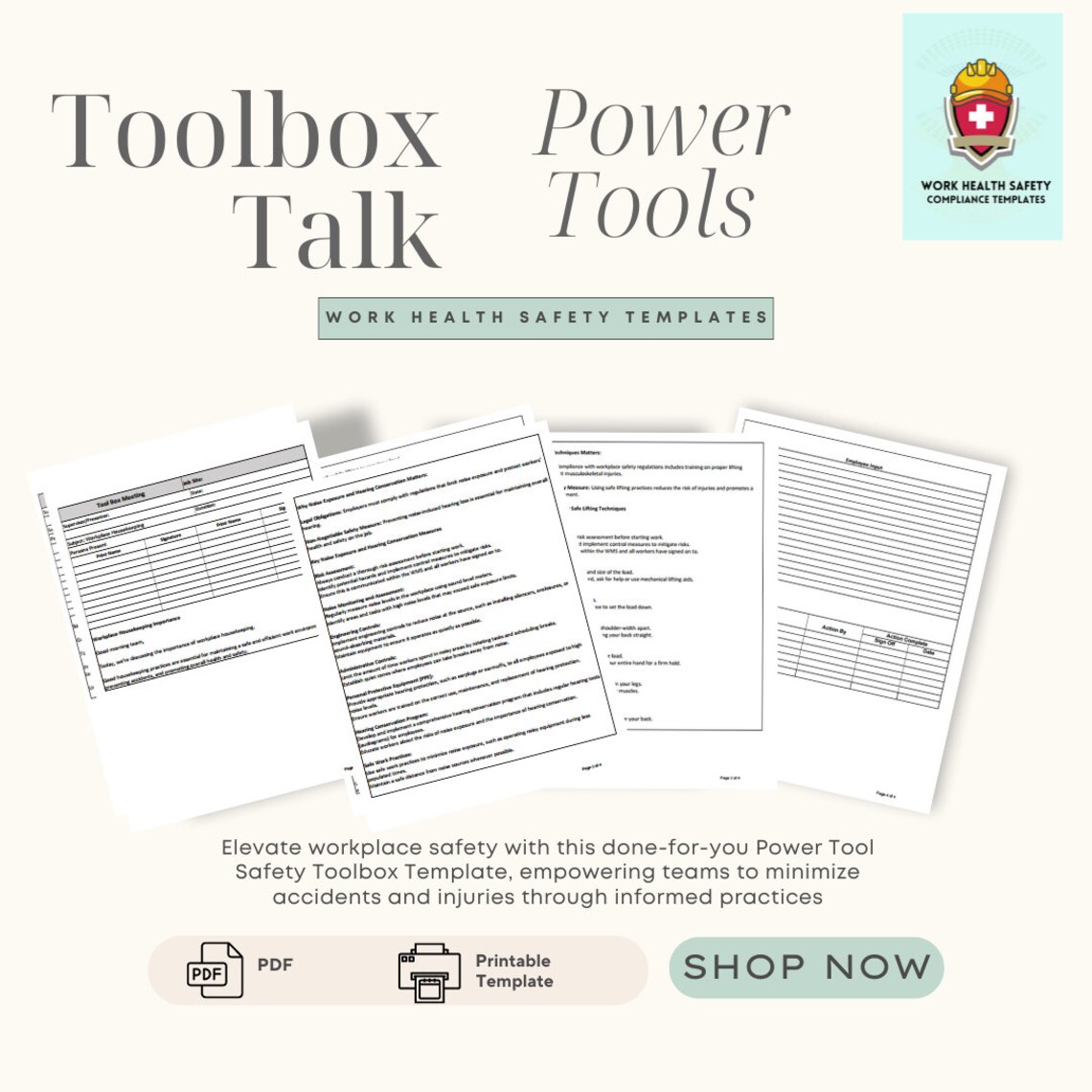 Toolbox Talk Template for Power Tool Safety Workplace Compliance ...