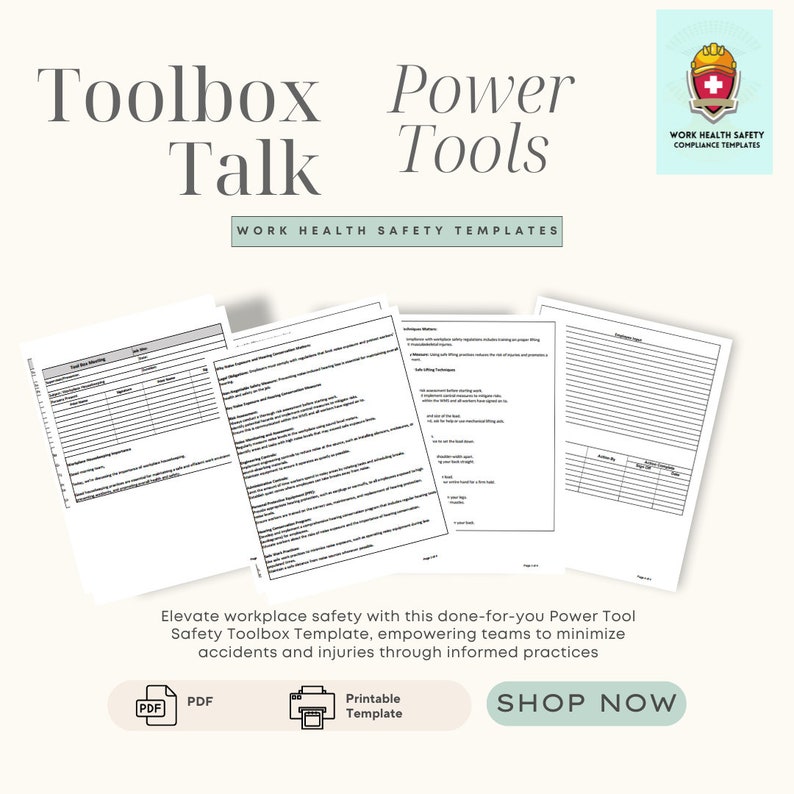 Toolbox Talk Template for Power Tool Safety Workplace Compliance ...