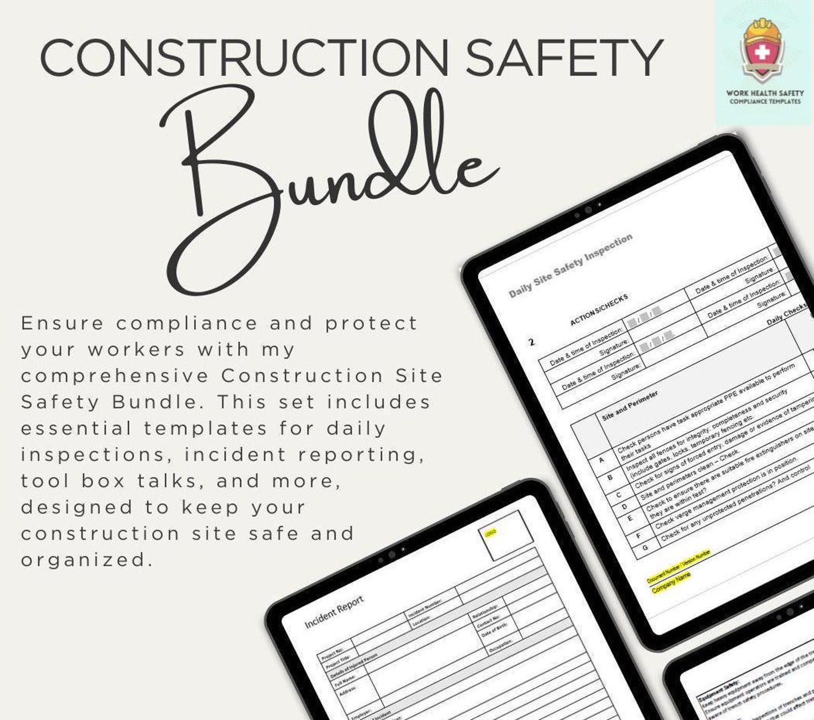 Construction Site Safety Template Bundle: Inspection Checklists (PDF ...