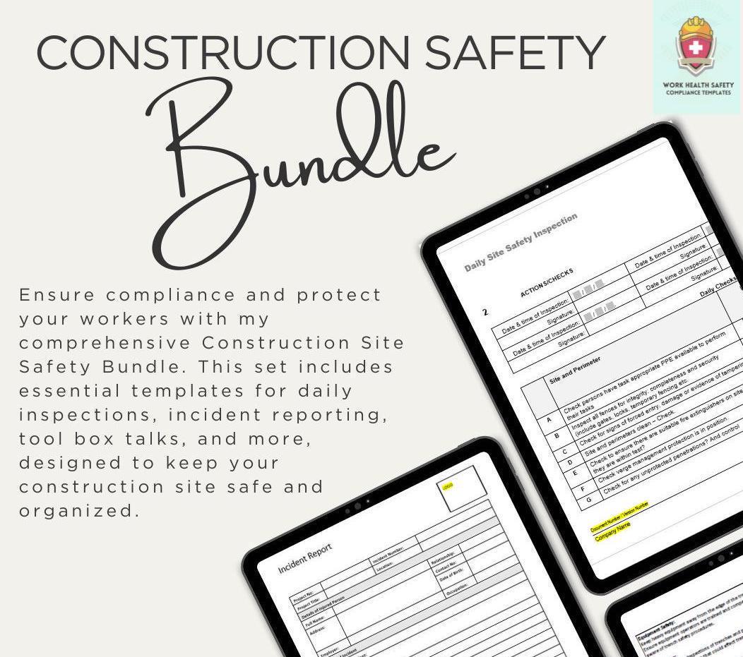 Construction Site Safety Template Bundle: Inspection Checklists (PDF ...