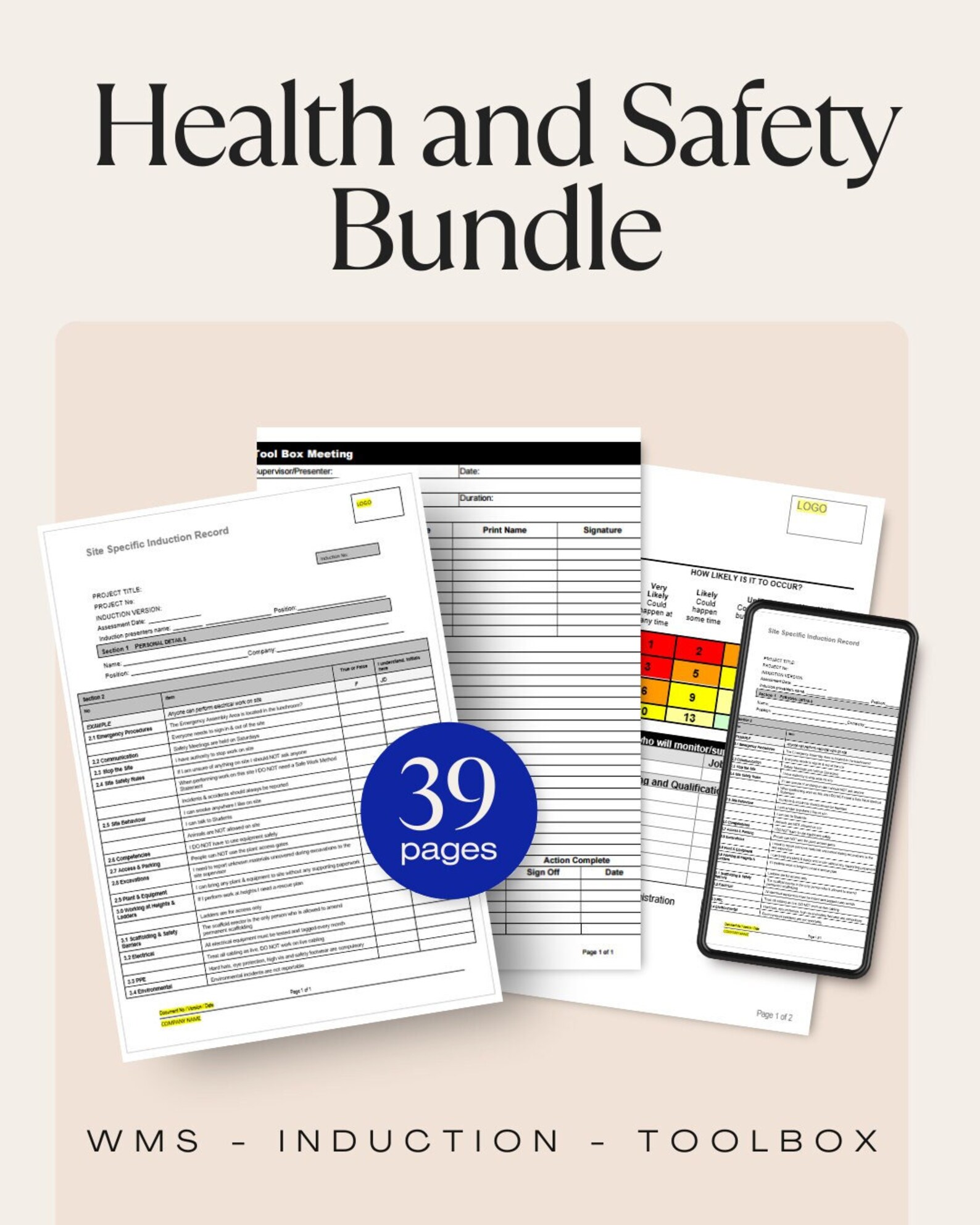 39 Page Health and Safety Management Bundle | Digital | Template | HR ...