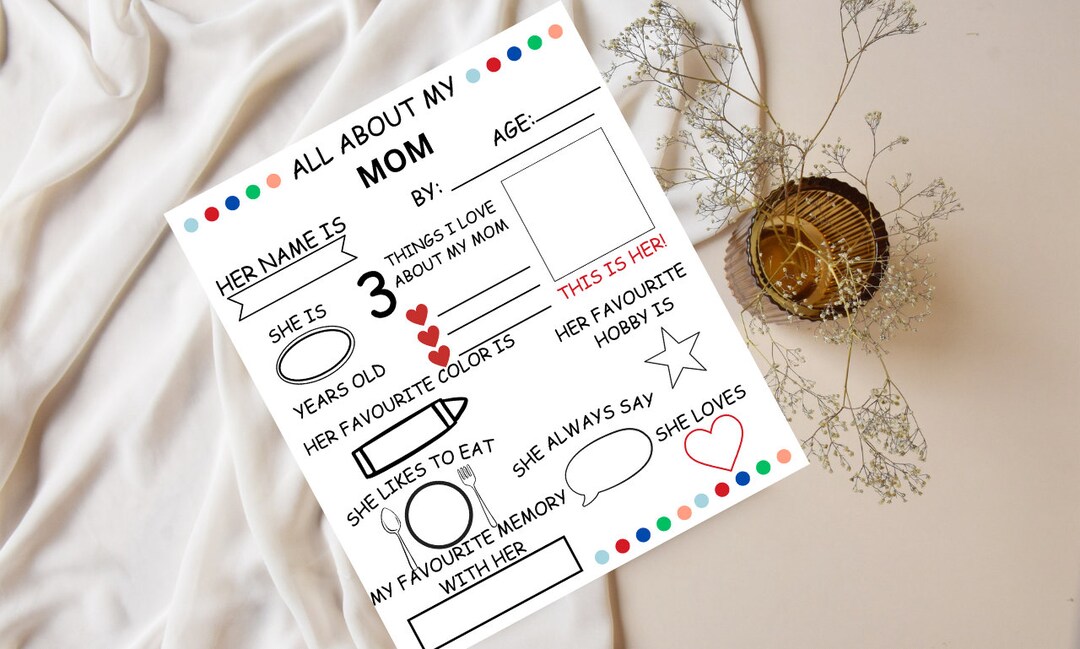 All About Mom Printable Questionnaire for Kids, Mother's Day Worksheet ...
