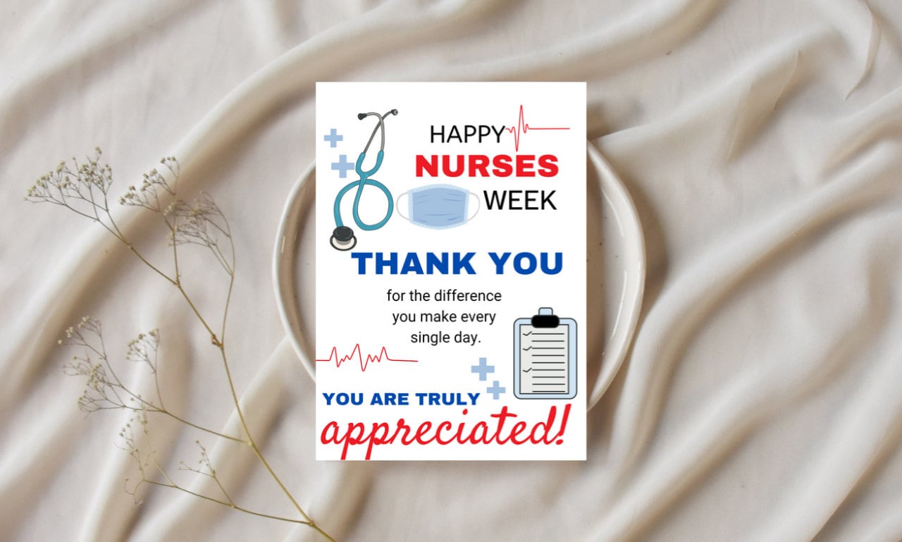 Happy Nurse Week Appreciation Printable Card - Nurse Thank You & Day ...