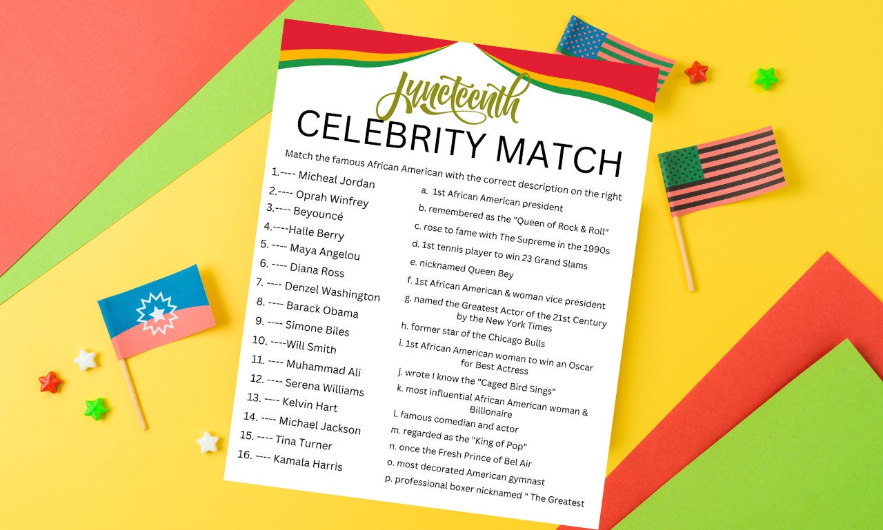 Printable Juneteenth Celebrity Matching Game, Black History Game, Black ...