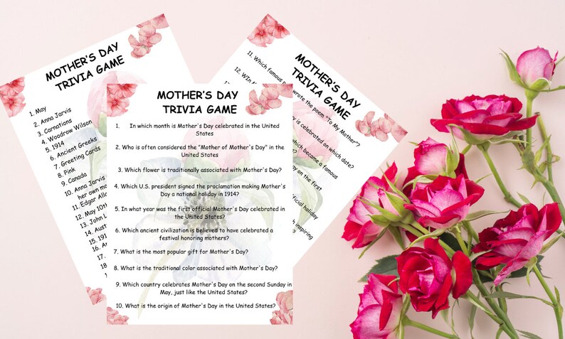Mother's Day Printable Trivia Game for Kids & Adults Family Activity ...