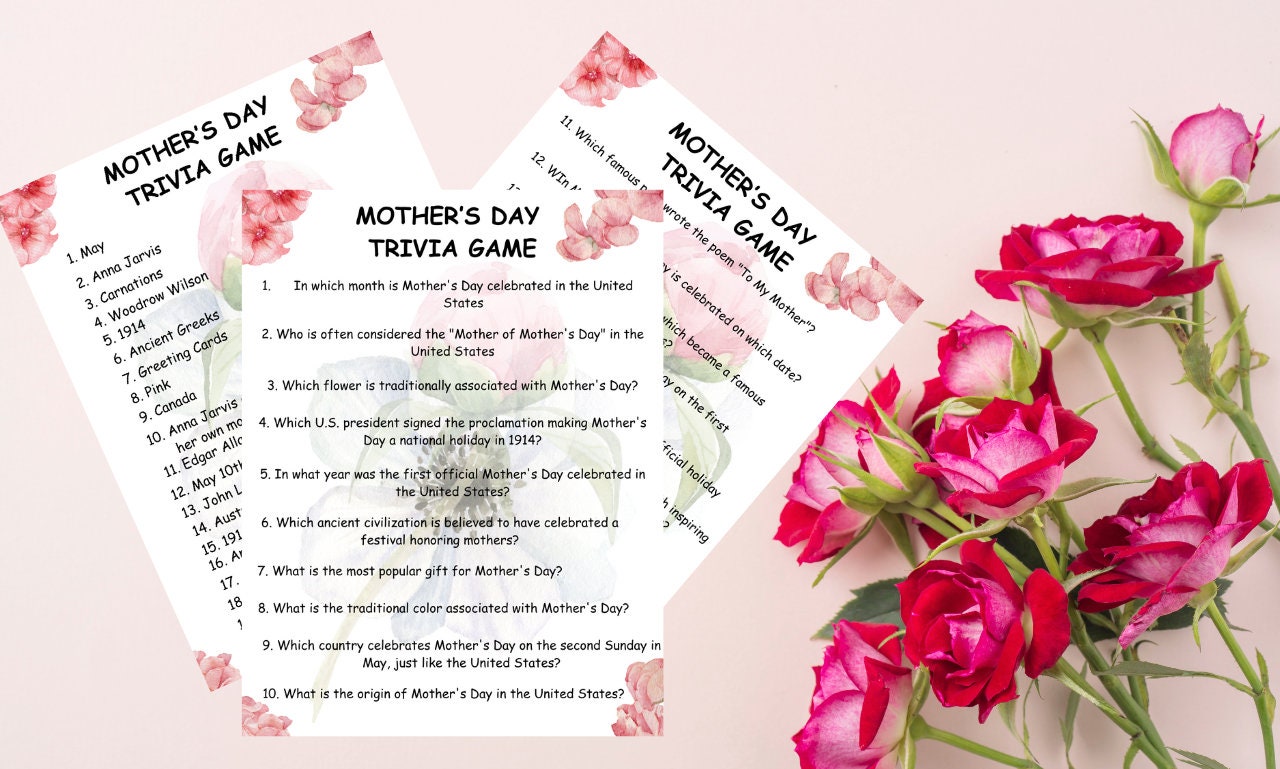 Mother's Day Printable Trivia Game for Kids & Adults Family Activity ...