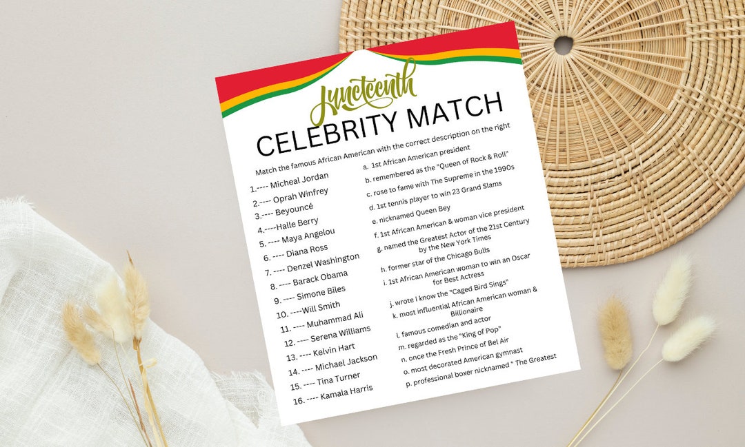 Printable Juneteenth Celebrity Matching Game, Black History Game, Black ...