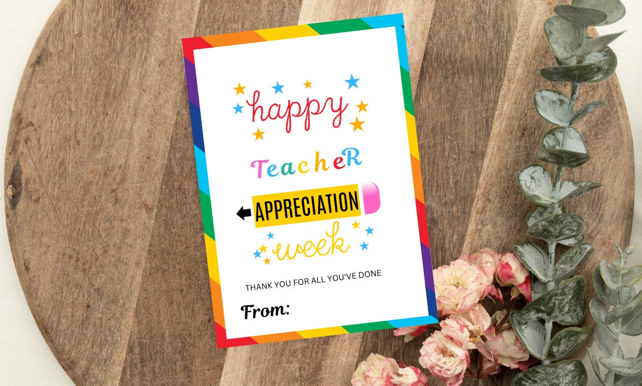 Happy Teacher Week Printable Card, Teacher Appreciation Week Thank You ...