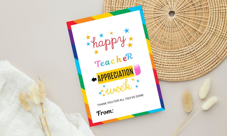 Happy Teacher Week Printable Card, Teacher Appreciation Week Thank You ...