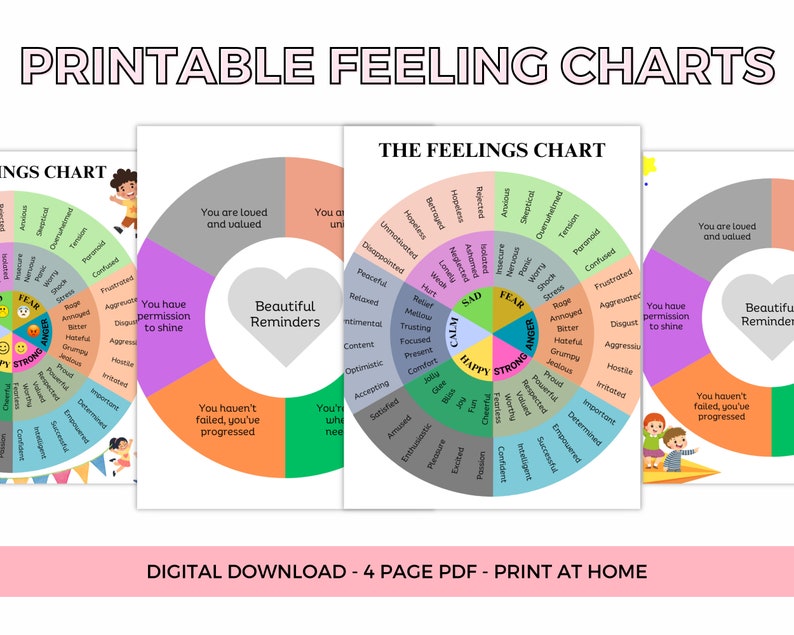 Printable Feelings Chart Feelings Wheel Educational Posters Emotions ...