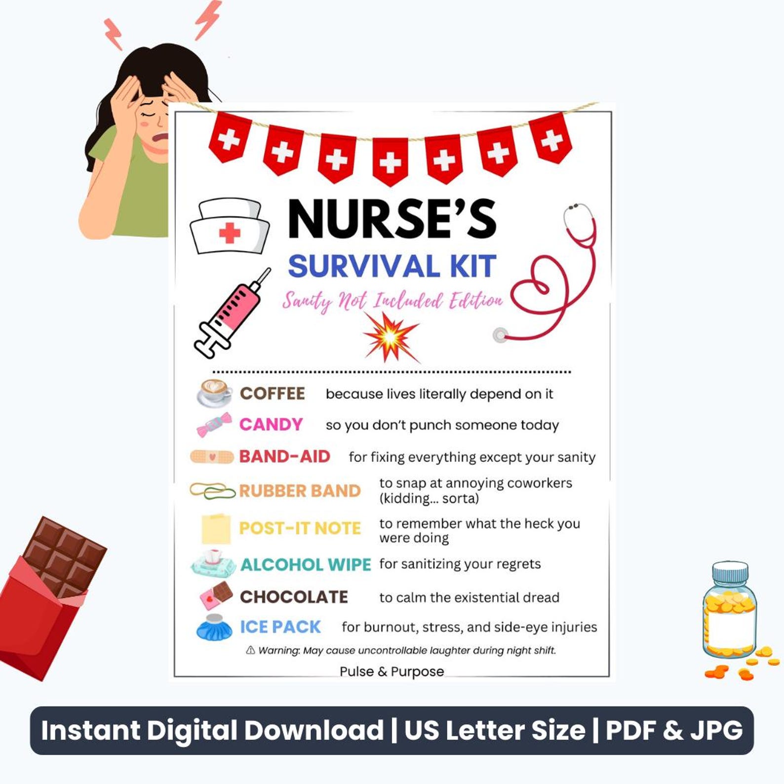 Funny Nurse Survival Kit: Printable Gift for Healthcare Workers (PDF ...