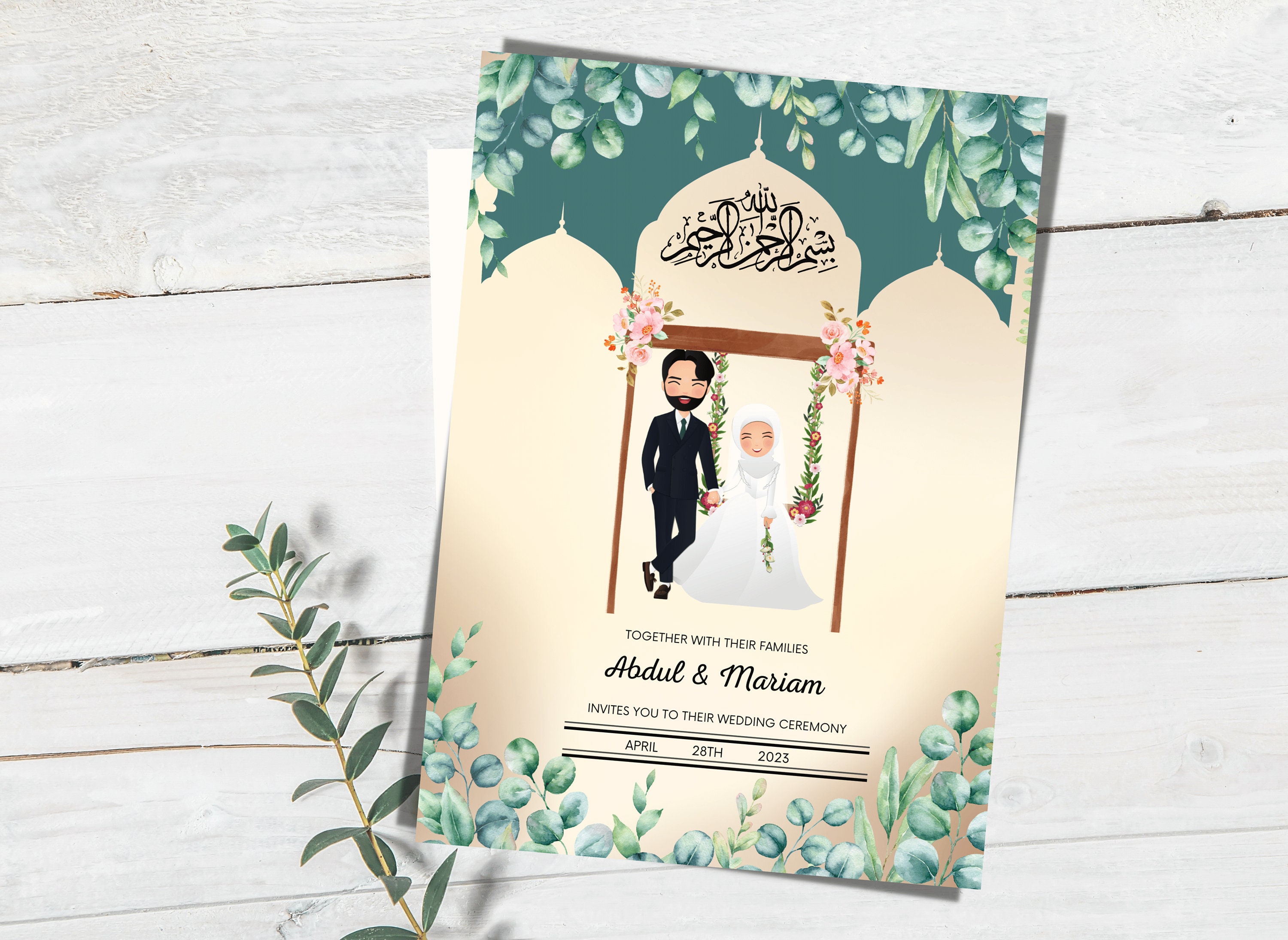 Islamic Invitation|digital Nikah Card|custom Wedding Invite|watercolor ...