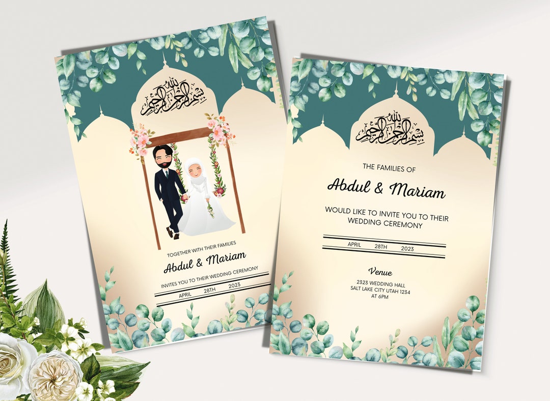 Islamic Invitation|digital Nikah Card|custom Wedding Invite|watercolor ...