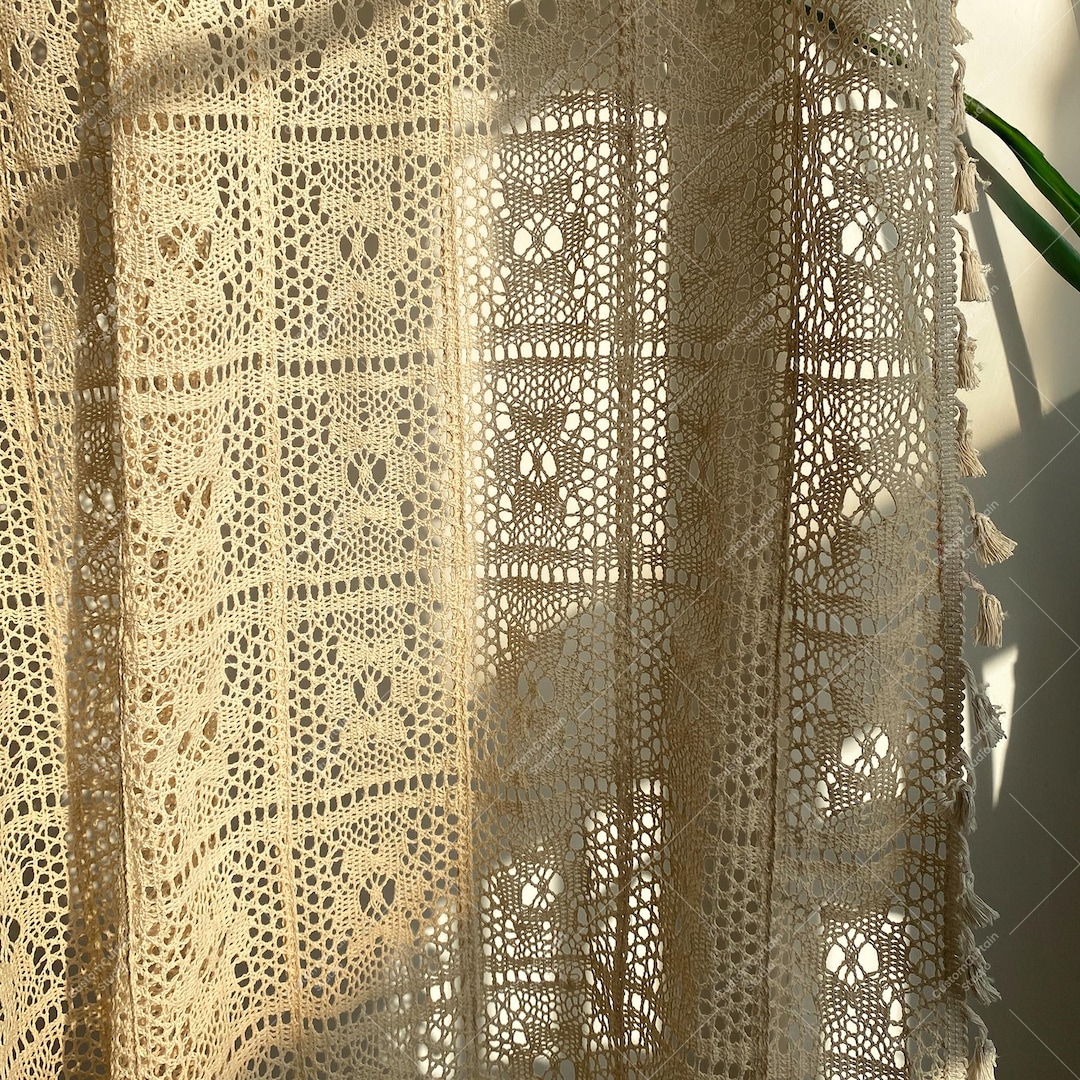 Floral Crochet Curtain: Vintage Boho Sheer Window Panel - Etsy