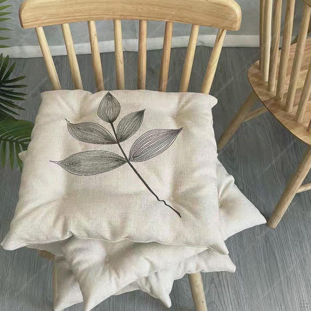 Beige Linen Blend Chair Cushion: Square Seat Pad With Ties - Etsy