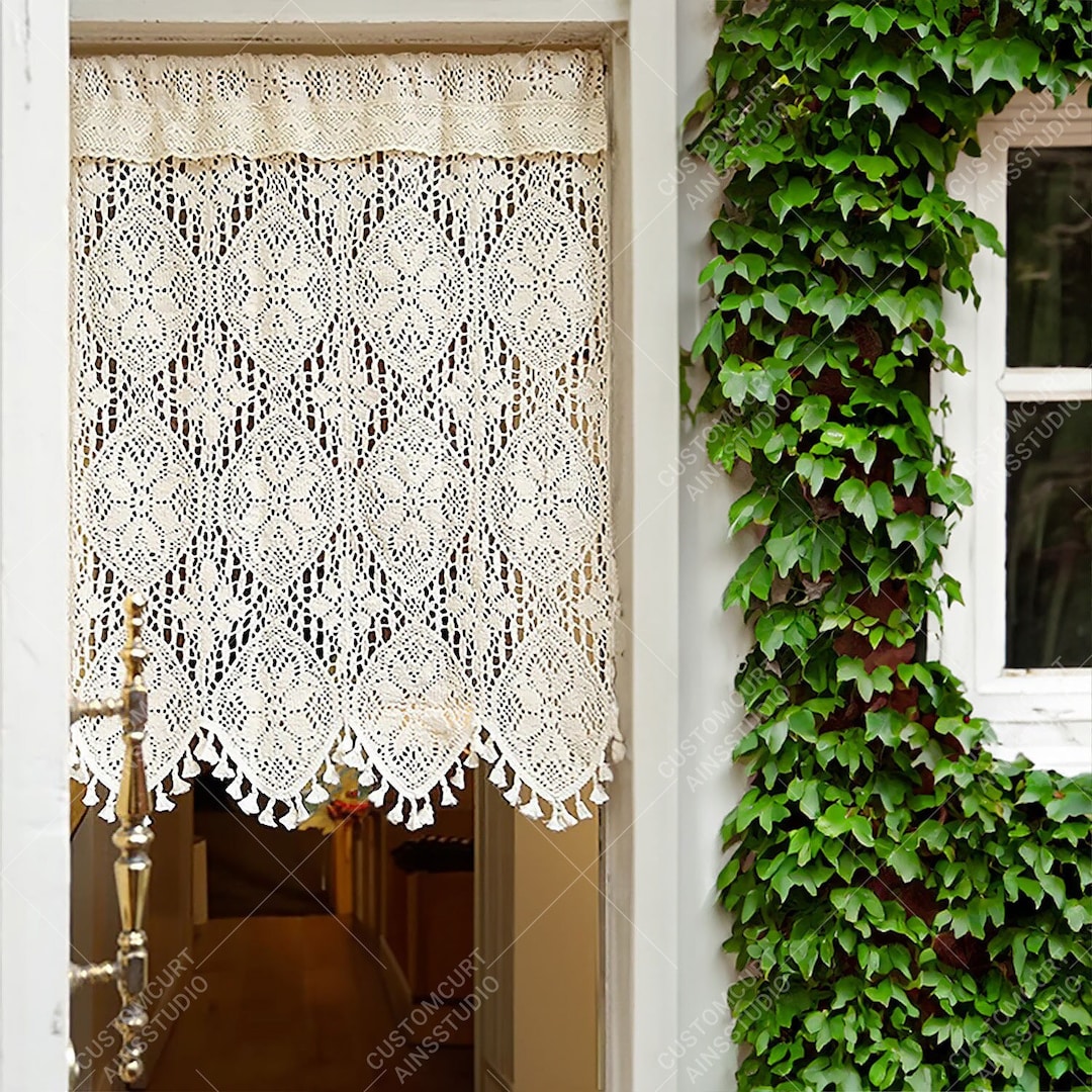 Crochet Doorway Curtains,flower Patter Kitchen Curtain Panels, Boho ...