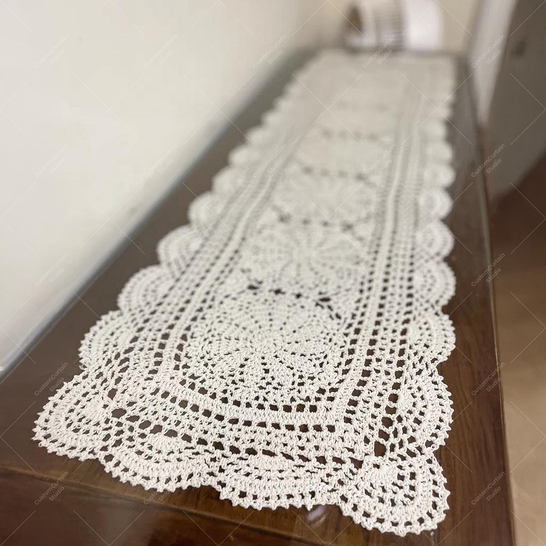 Rustic Crochet Lace Table Runner: Scalloped Edge Dresser Scarf - Etsy