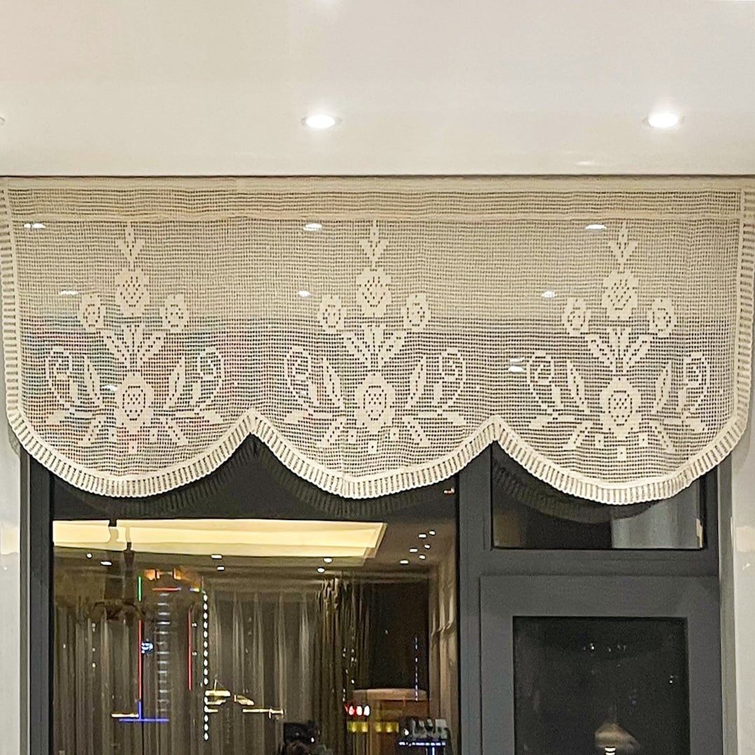 Country Style Crochet Short Window Curtains With Netted Floral Patterns ...