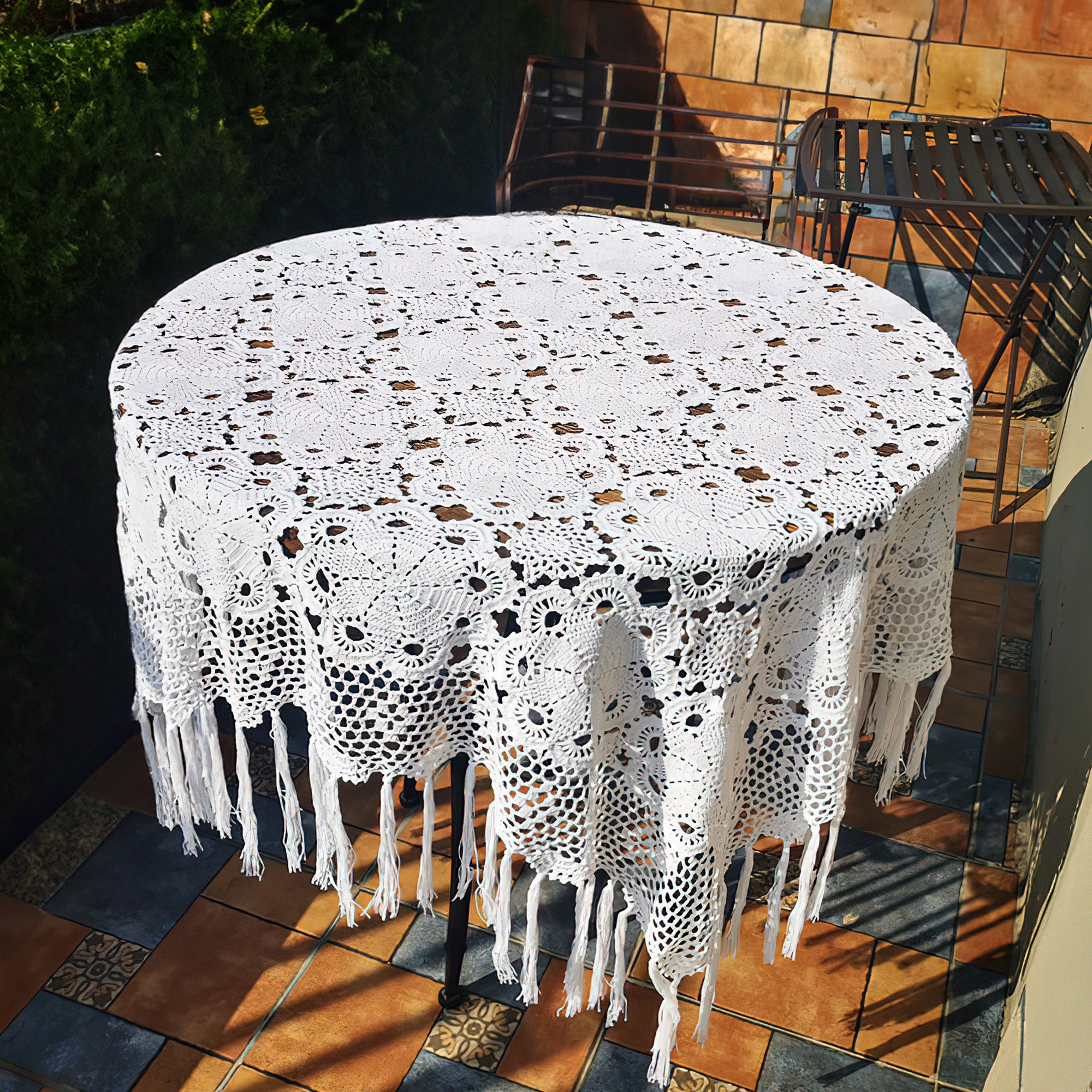 Handcrafted Round Crochet Tablecloth, American Country Style Circular ...