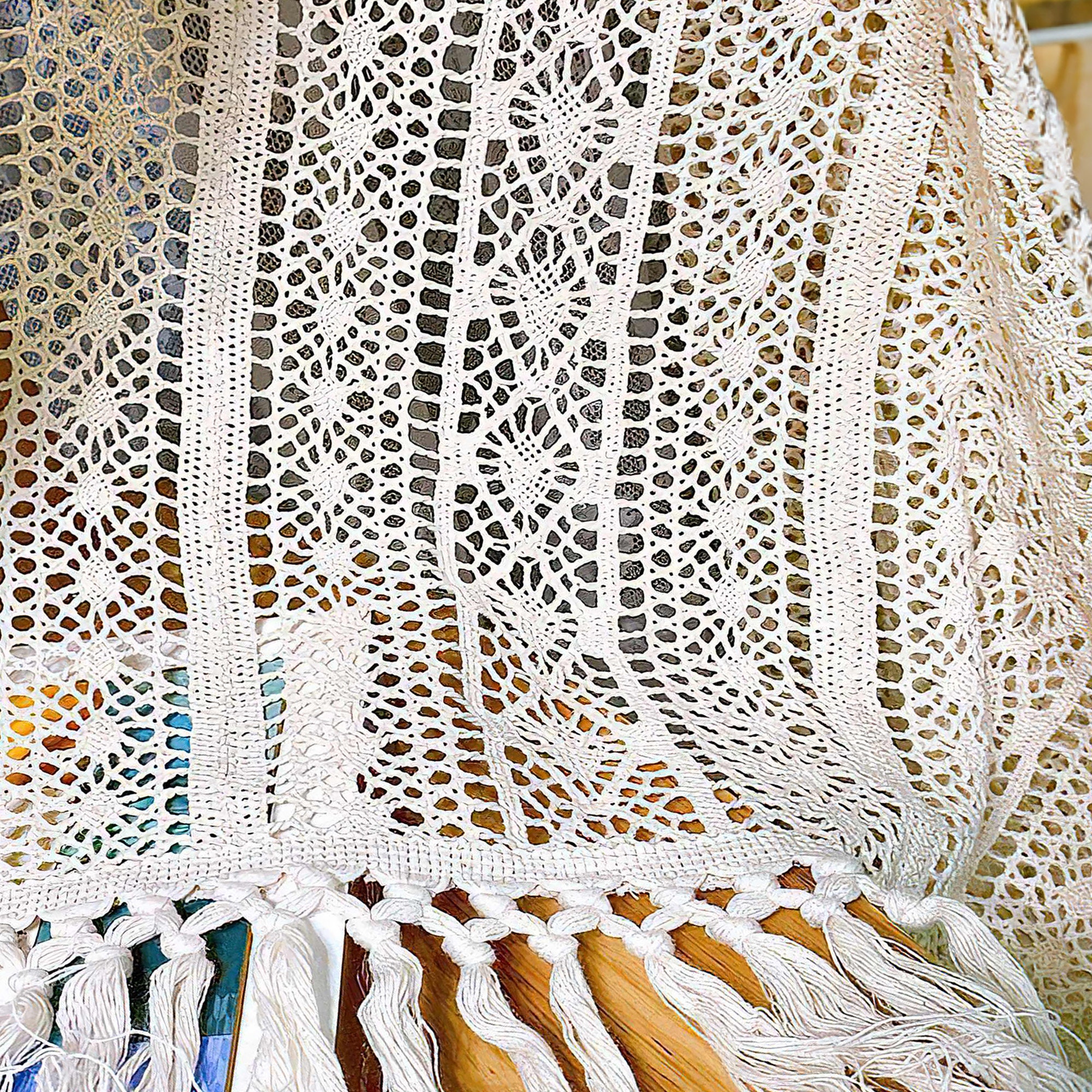 Beige Crochet Sheer Curtains,farmhouse Cotton Knitted Drapes With ...