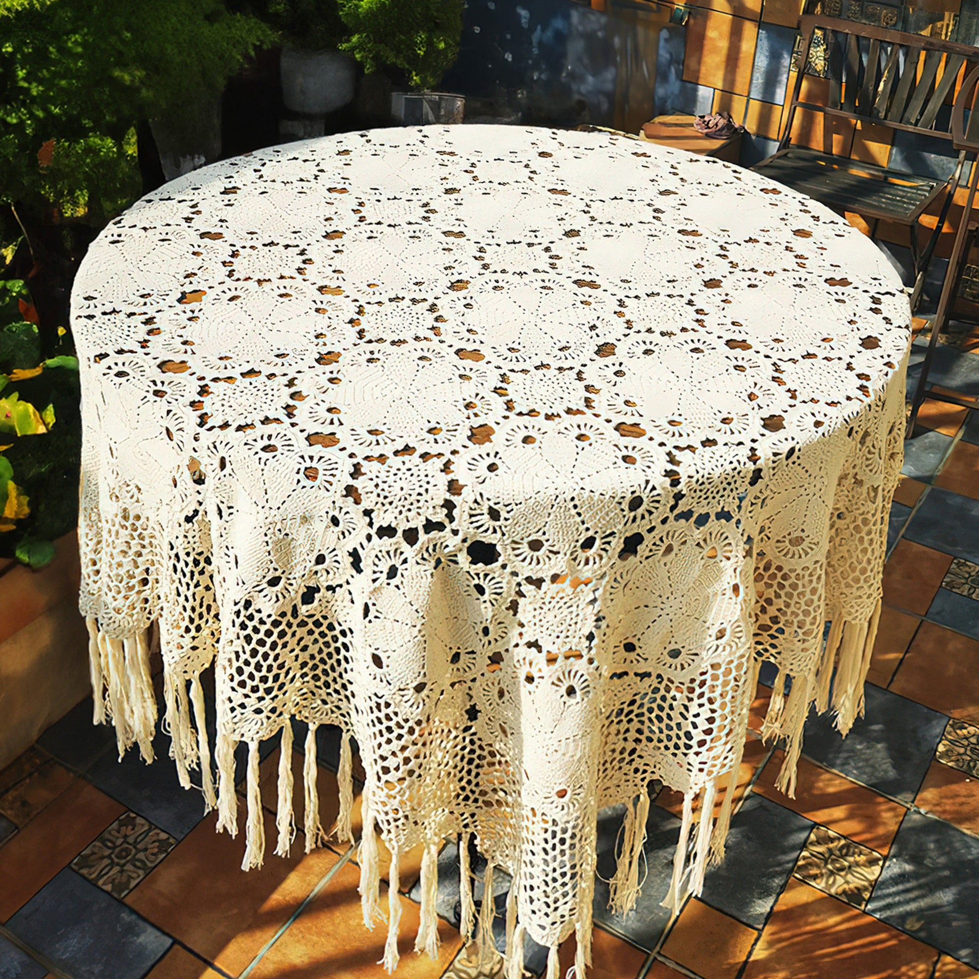 Handcrafted Round Crochet Tablecloth, American Country Style Circular ...