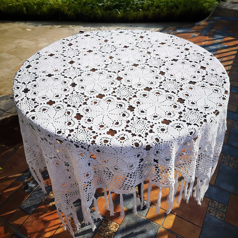 Handcrafted Round Crochet Tablecloth, American Country Style Circular ...