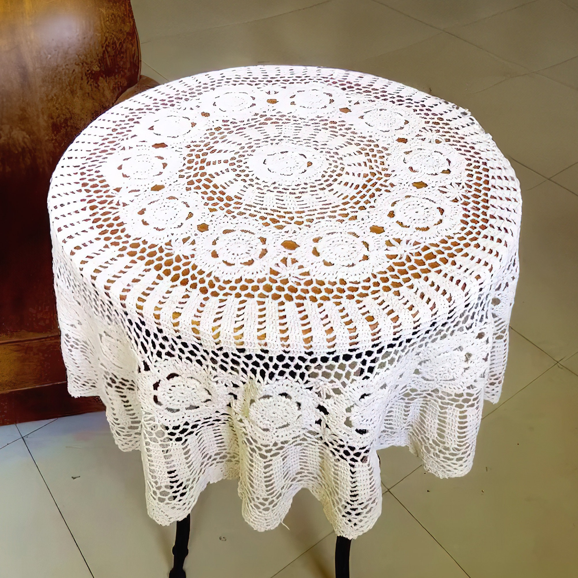 Beige Crochet Tablecloth, Farmhouse Style Round Knitted Hollow Lace Table Cover - Etsy