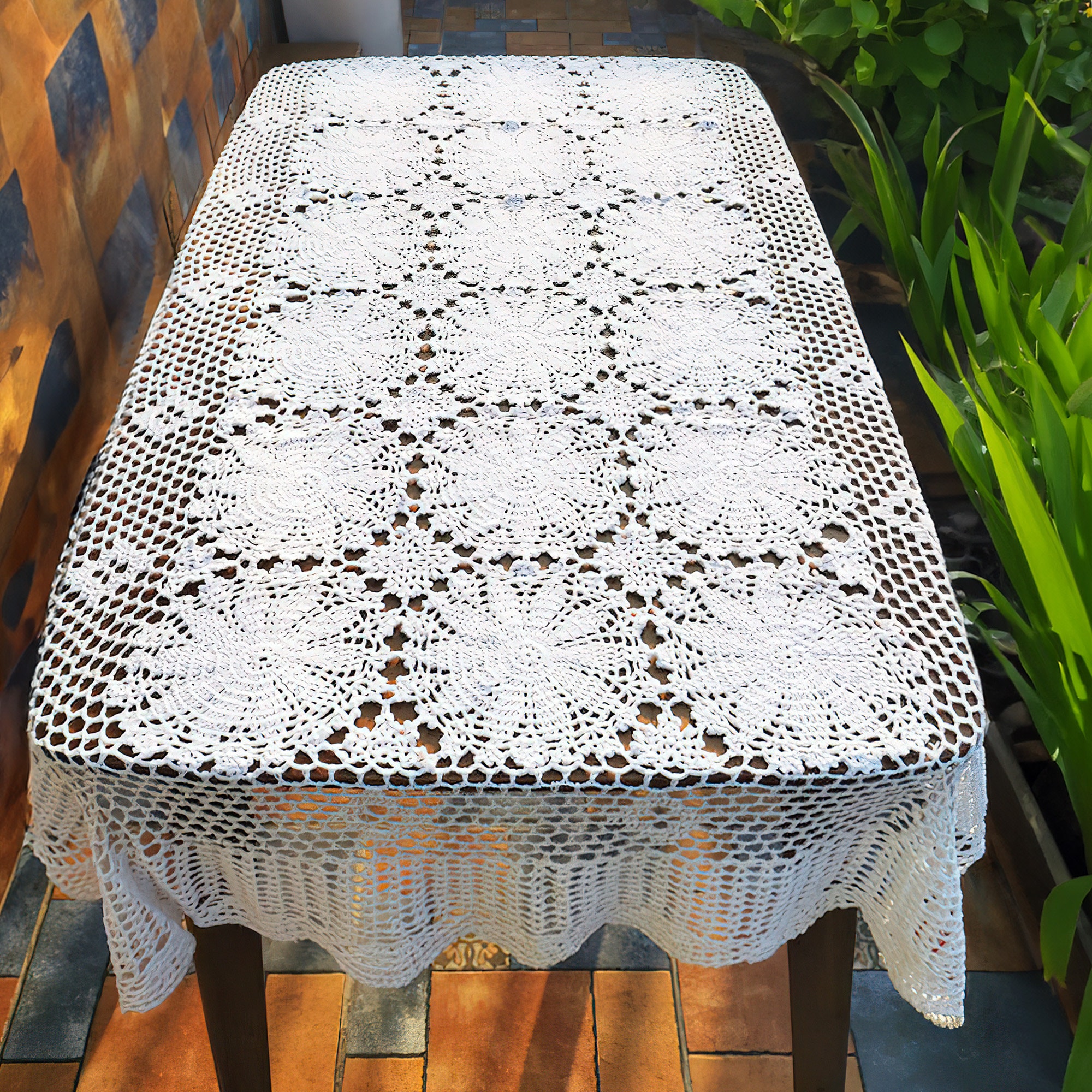Handmade Rectangular Crochet Tablecloth, Farmhouse Style Circular ...