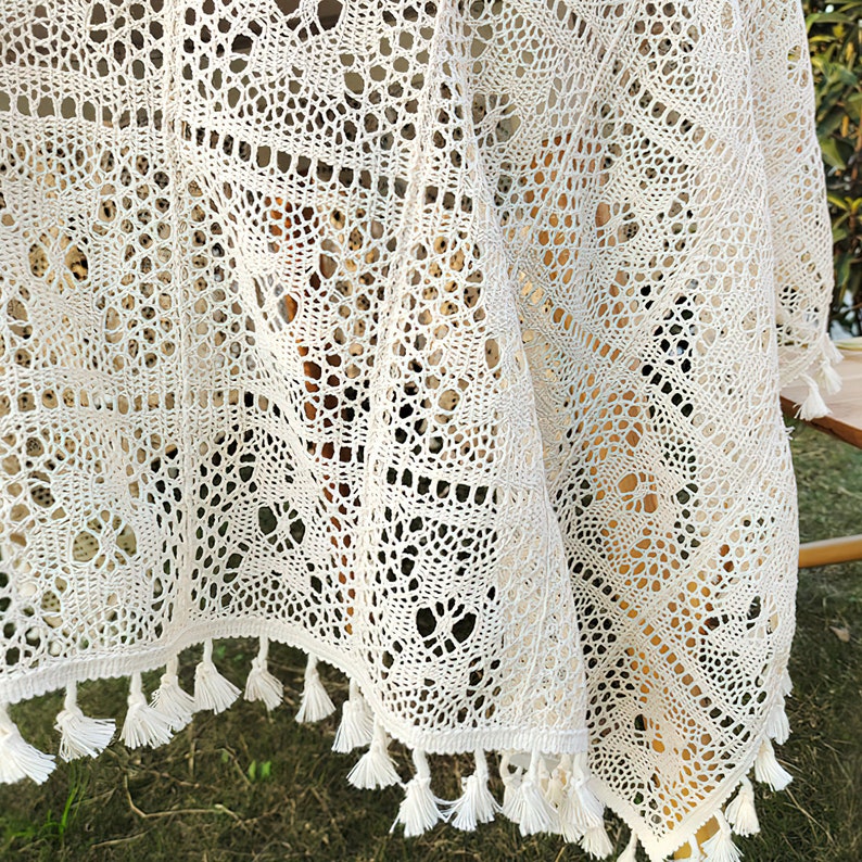 Beige Rectangular Crochet Tablecloth, Country Style Floral Pattern ...