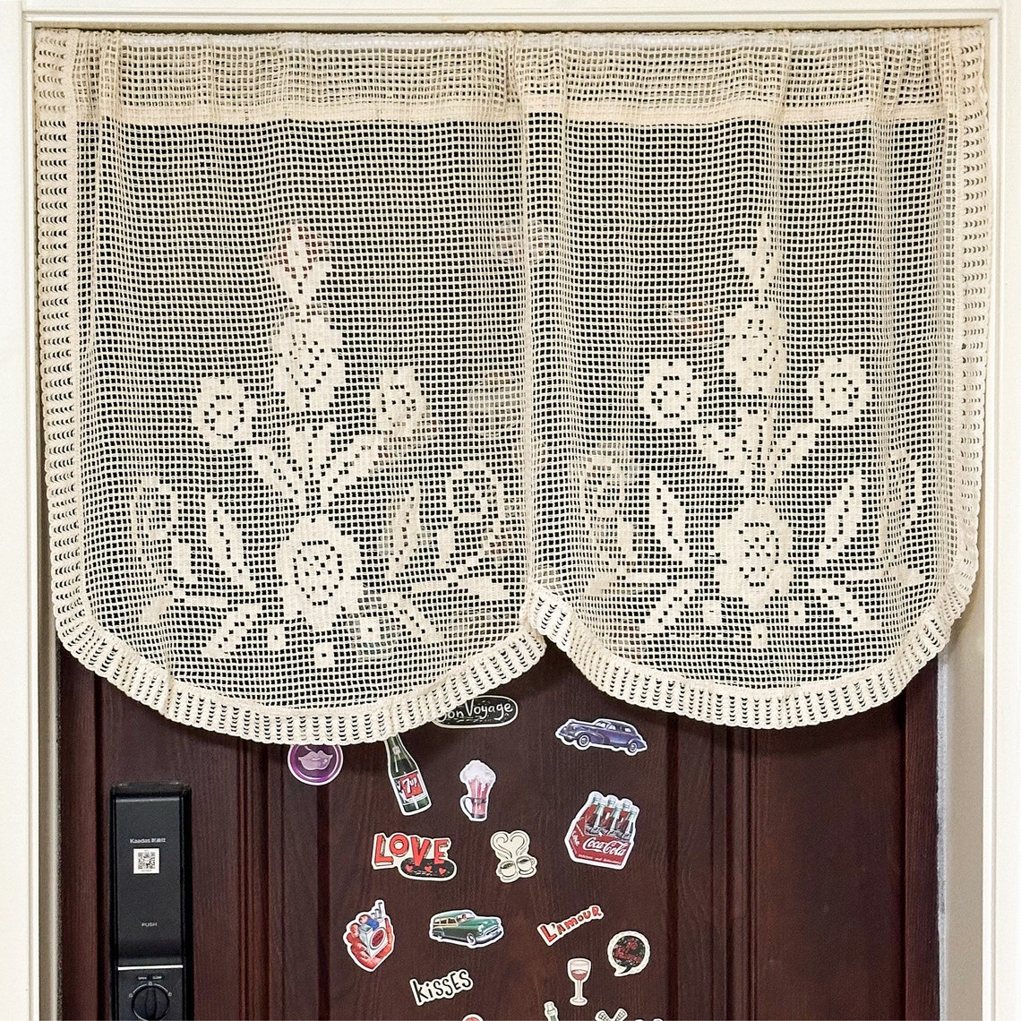 Country Style Crochet Short Window Curtains With Netted Floral Patterns ...