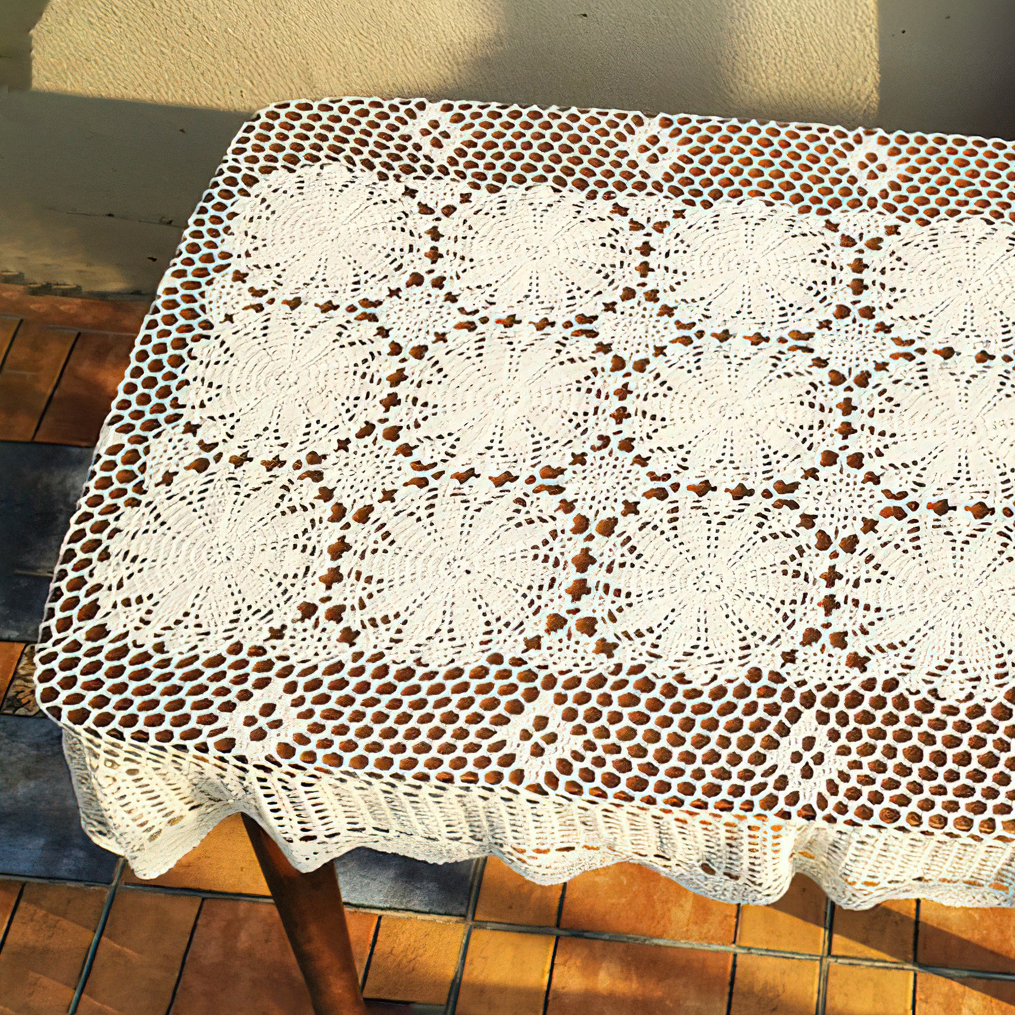 Handmade Rectangular Crochet Tablecloth, Farmhouse Style Circular ...