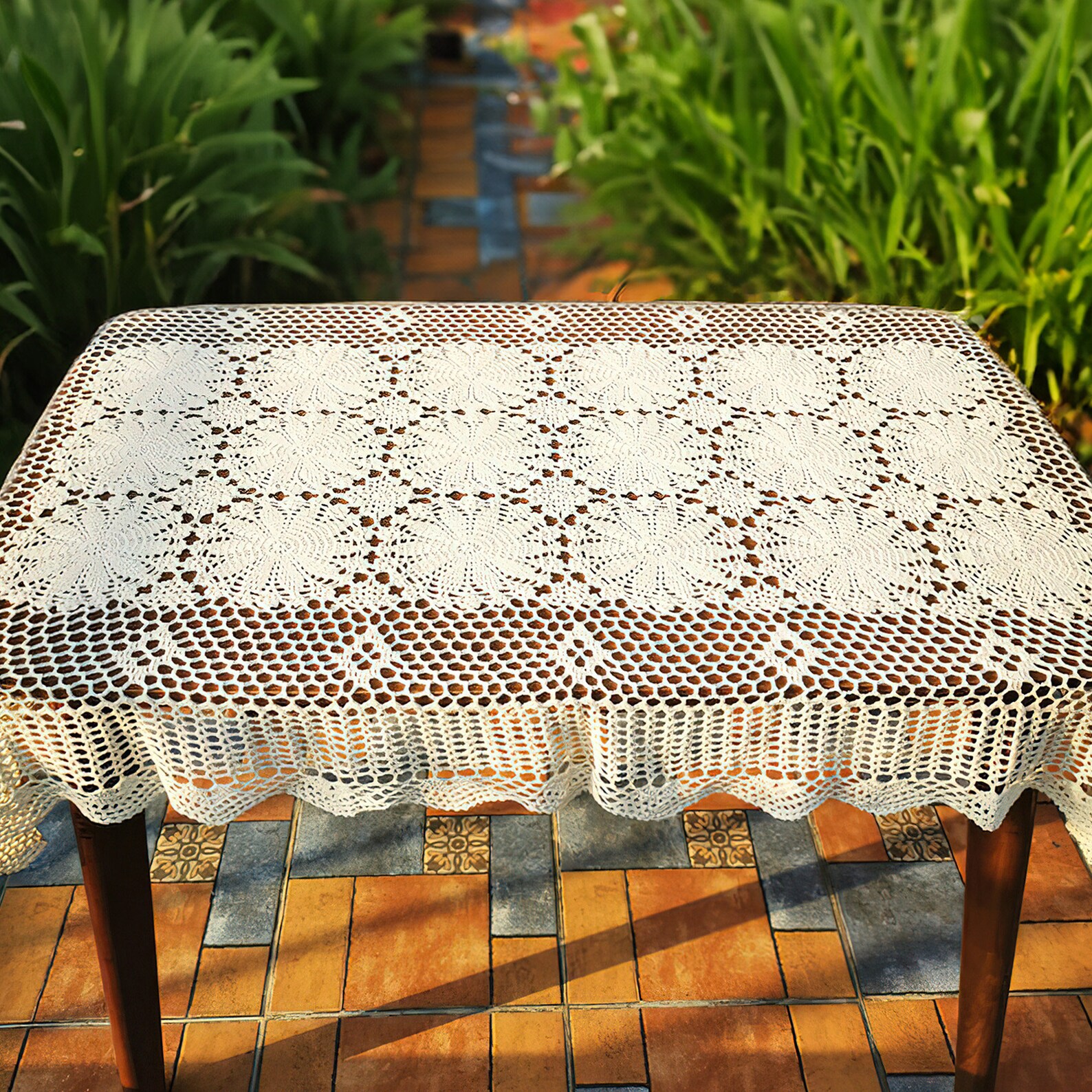 Handmade Rectangular Crochet Tablecloth, Farmhouse Style Circular ...