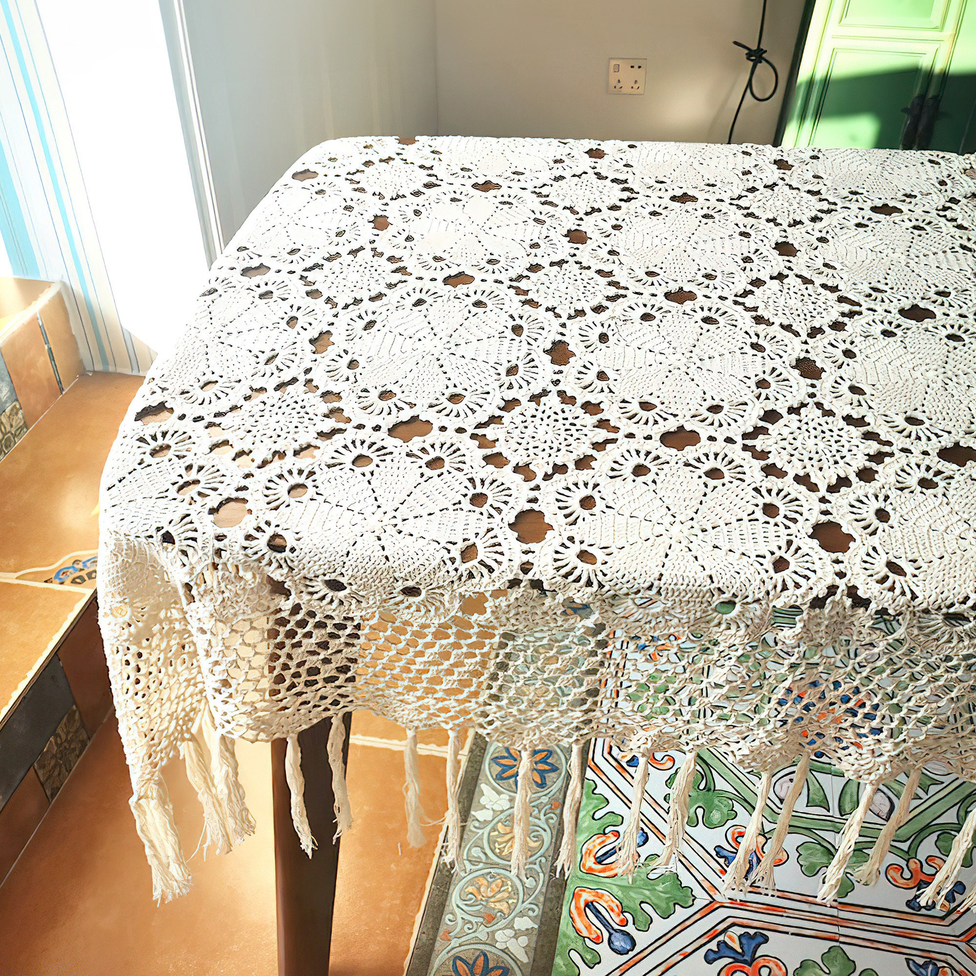 Handcrafted Round Crochet Tablecloth, American Country Style Circular ...