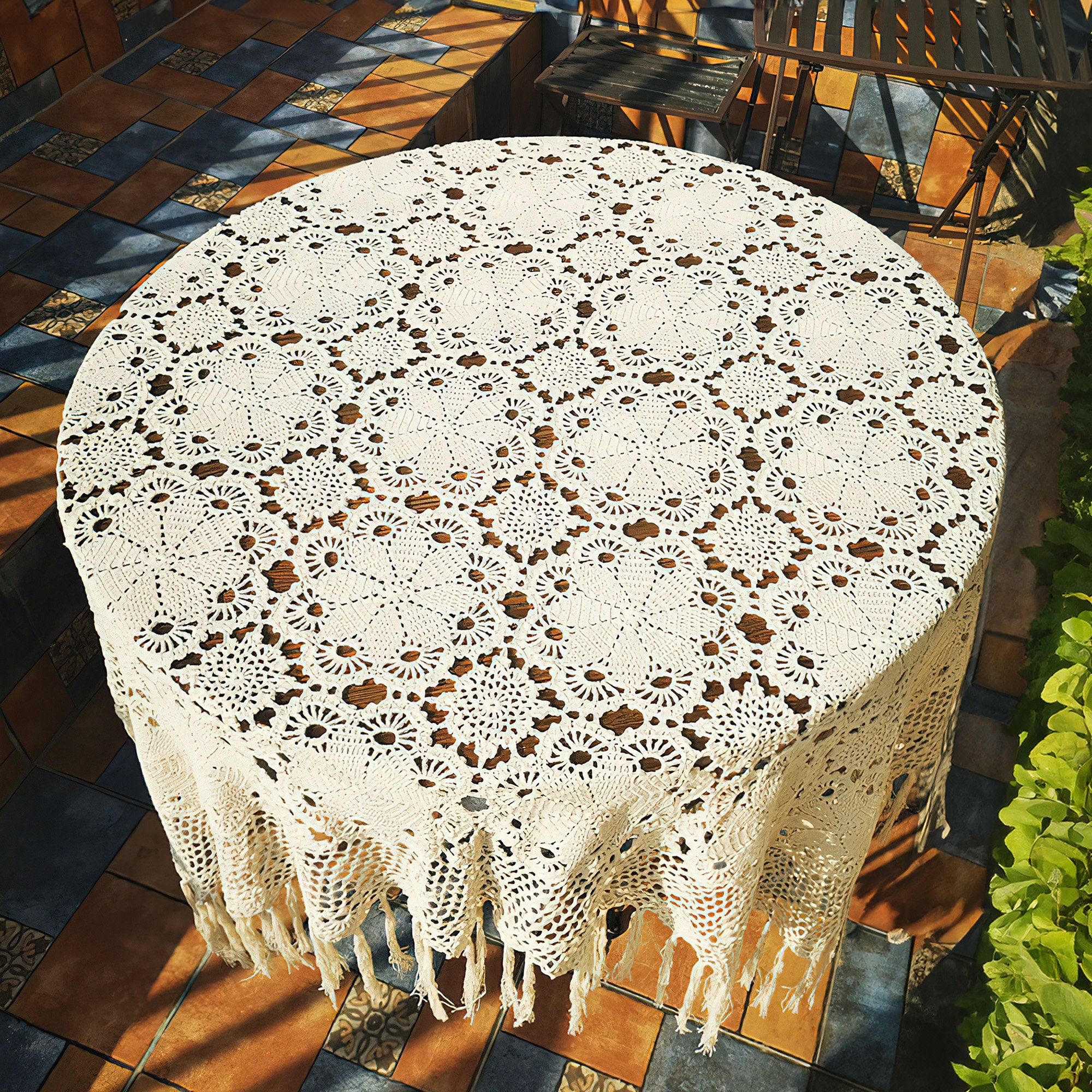Handcrafted Round Crochet Tablecloth, American Country Style Circular ...