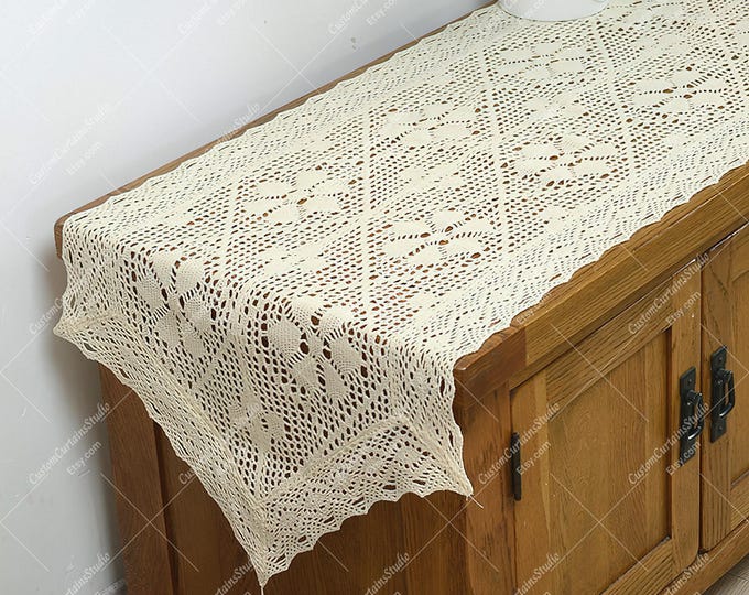 Hand Embroidered Buffet Runner, Table Linen, Large Runner, Cotton, Pink ...