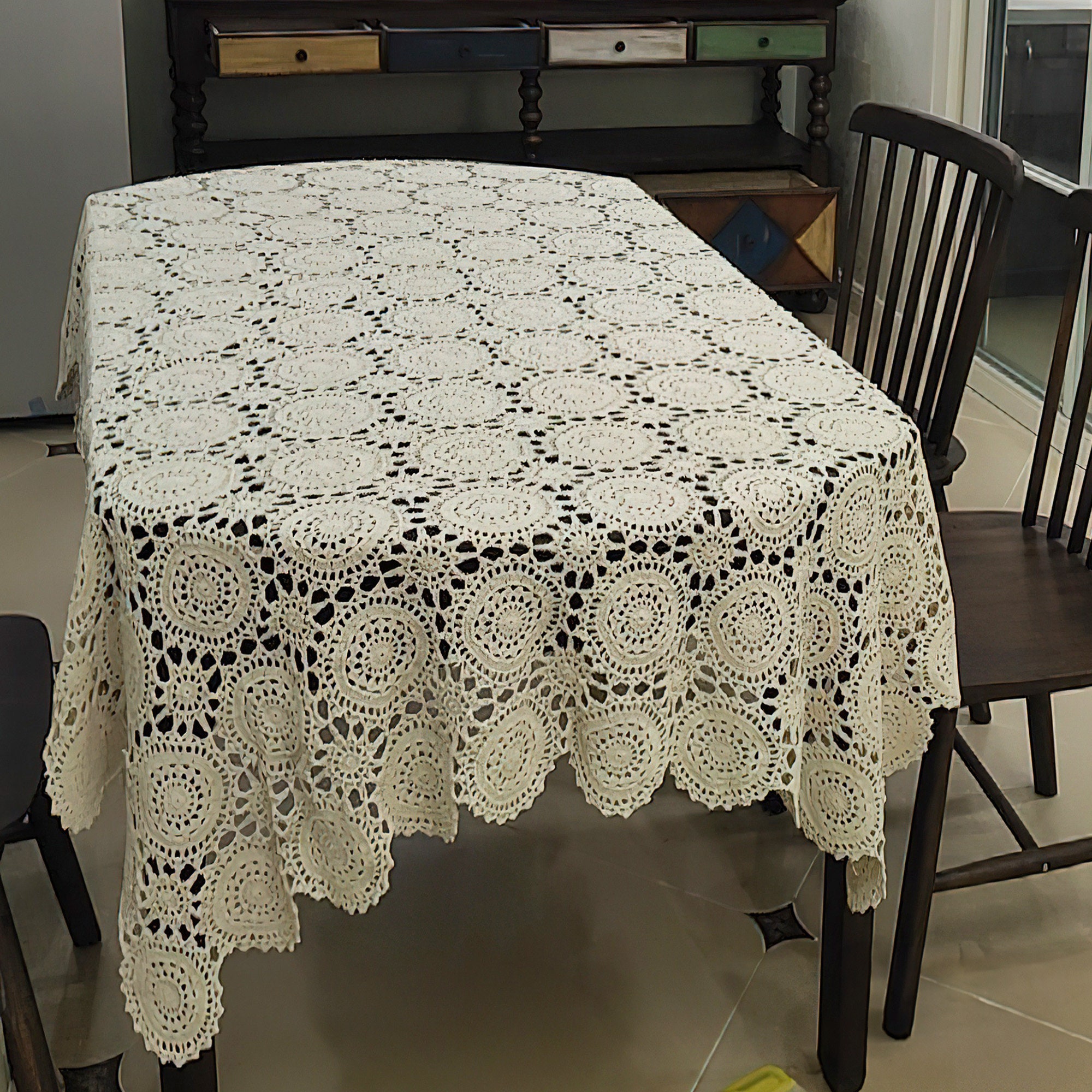 Handmade Crochet Tablecloth, Farmhouse Rectangular Circular Pattern ...