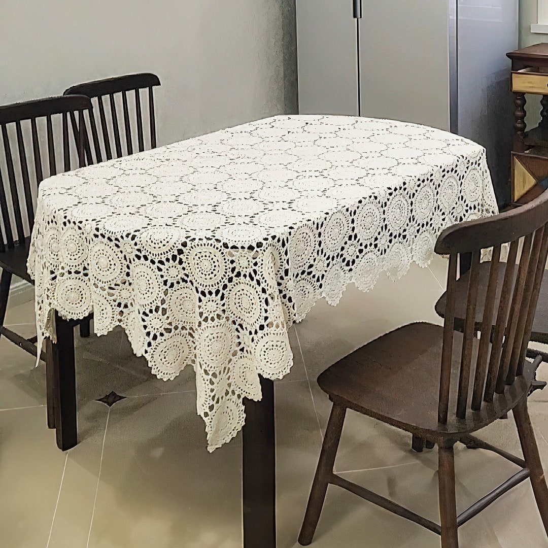 Handmade Crochet Tablecloth, Farmhouse Rectangular Circular Pattern ...