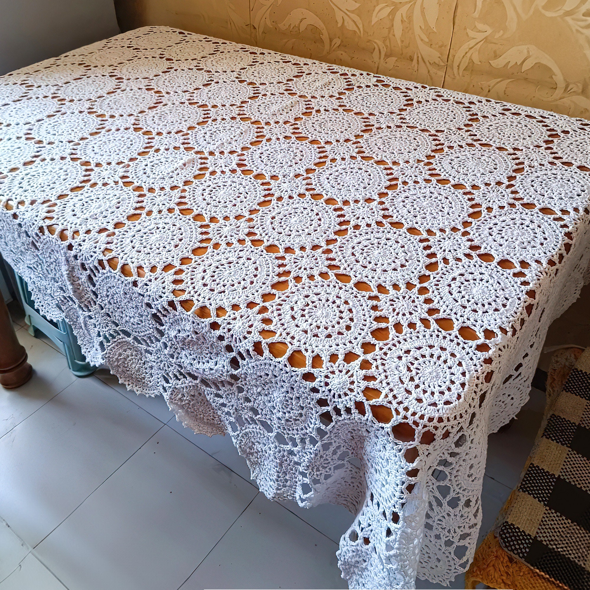 Handmade Crochet Tablecloth, Farmhouse Rectangular Circular Pattern ...