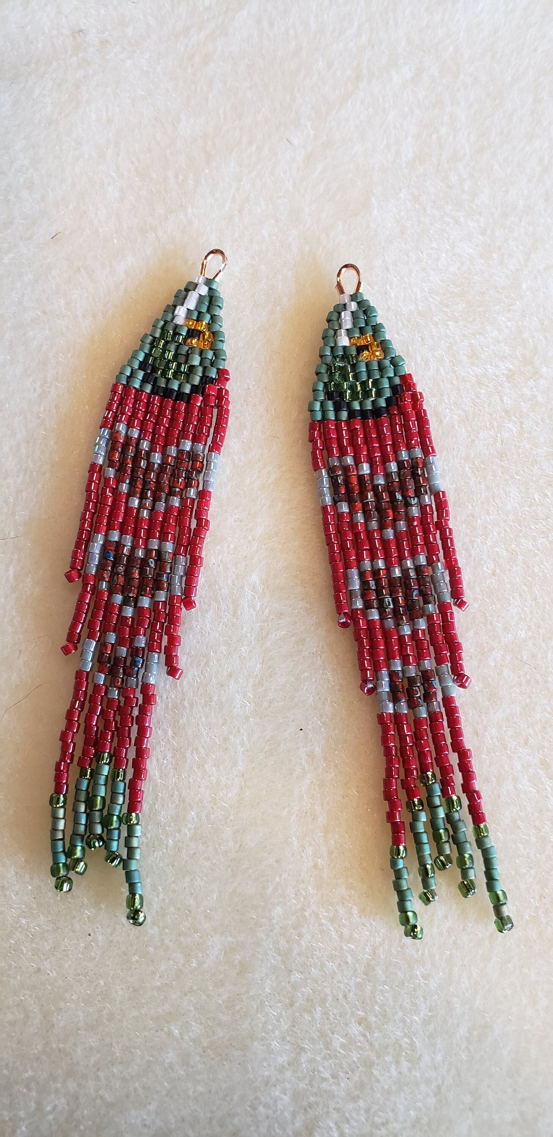 Beaded Salmon Earrings: Red Heart Fish Dangles - Etsy