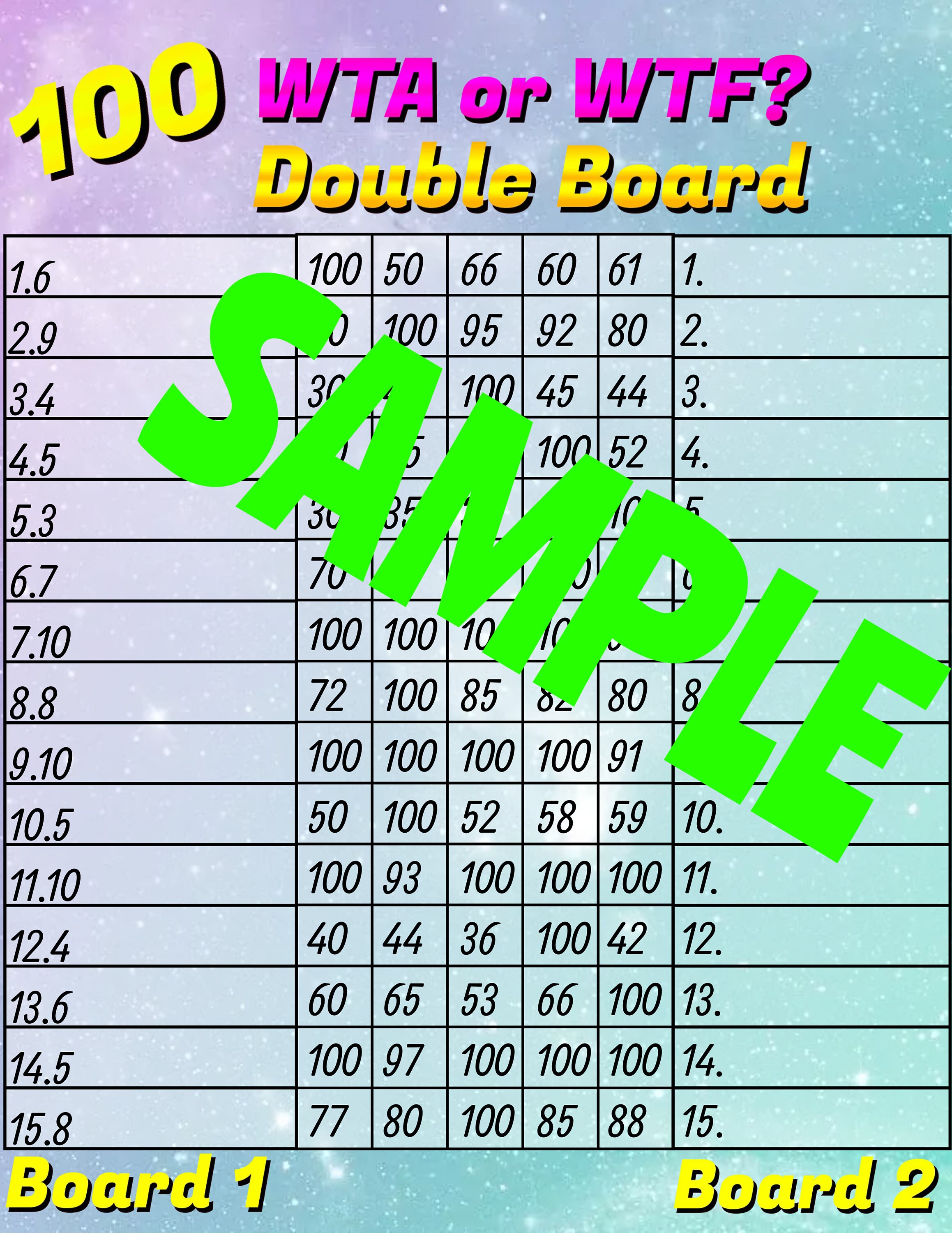 2pack 100WTA Bingo Board Pick Your Pay Bingo Lines 1-15 - Etsy