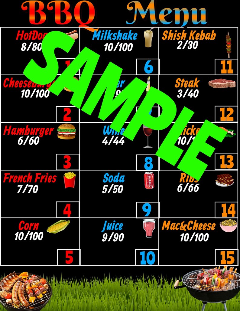 2 Pack Menu Edition Pick Your Pay Bingo Boards Bingo Lines 1-15 - Etsy