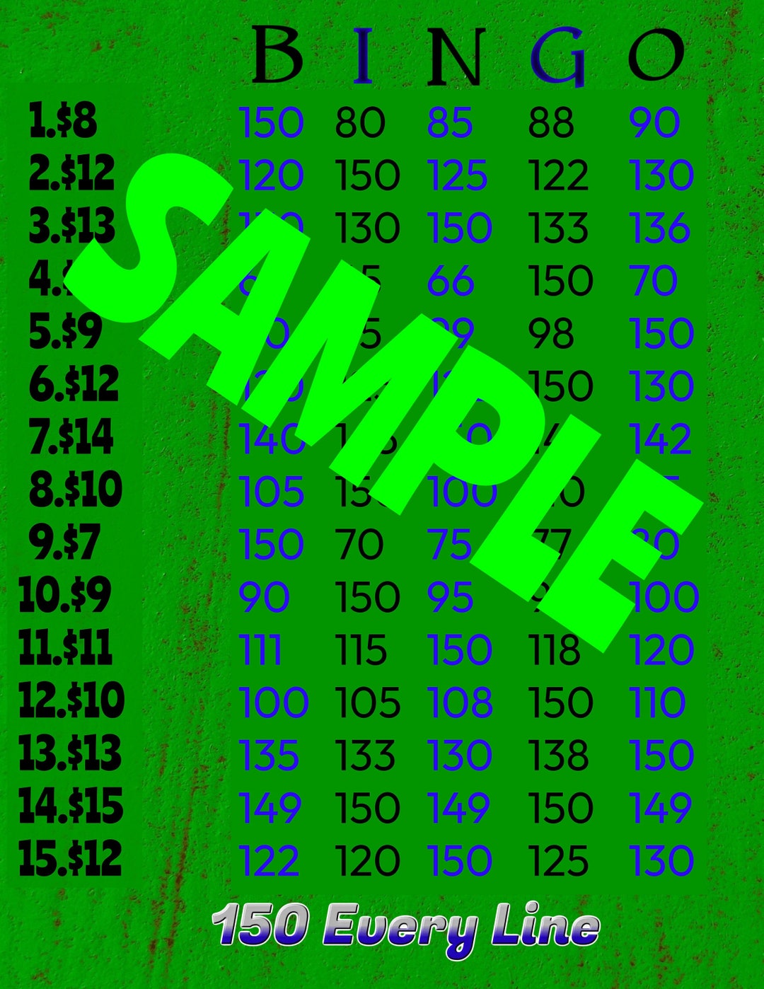 4 Pack Bundle 150 Every Line Different Buy Ins Each Bingo Board Bingo ...